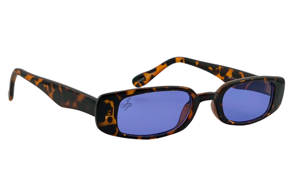 TORT RECTANGLE FRAME WITH BLUE LENSES – Jeepers Peepers